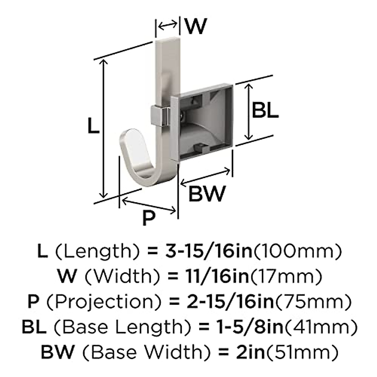 Amerock HBX36686G1026 | Burbank Single Prong Decorative Wall Hook | Satin Nickel/Polished Chrome Hook for Coats, Hats, Backpacks, Bags | Hooks for Bathroom, Bedroom, Closet, Entryway, Laundry Room