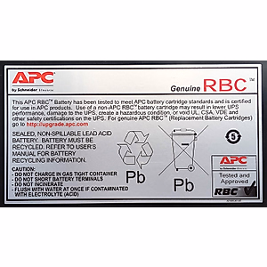 APC UPS Battery Replacement, RBC34, for APC Smart-UPS models SUA1000RM1U, SUA750RM1U