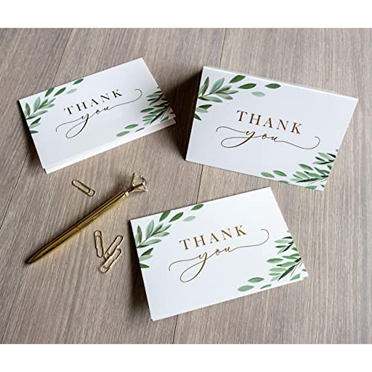 Gooji 4x6 Greenery Leaves Gold Foil Thank You Cards (Bulk 20-Pack) Matching Peel-and-Seal White Envelopes | Assorted Set, Watercolor | Birthday Party, Baby Shower, Weddings, Greeting, Blank Notes