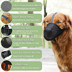 Dog Muzzle, Soft Mesh Muzzle for Small Medium Large Dogs, Adjustable Puppy Muzzles for Scavenging Biting Licking and Chewing, Allows Panting and Drinking (Black, L-(Snout:10¼"-12¼"))