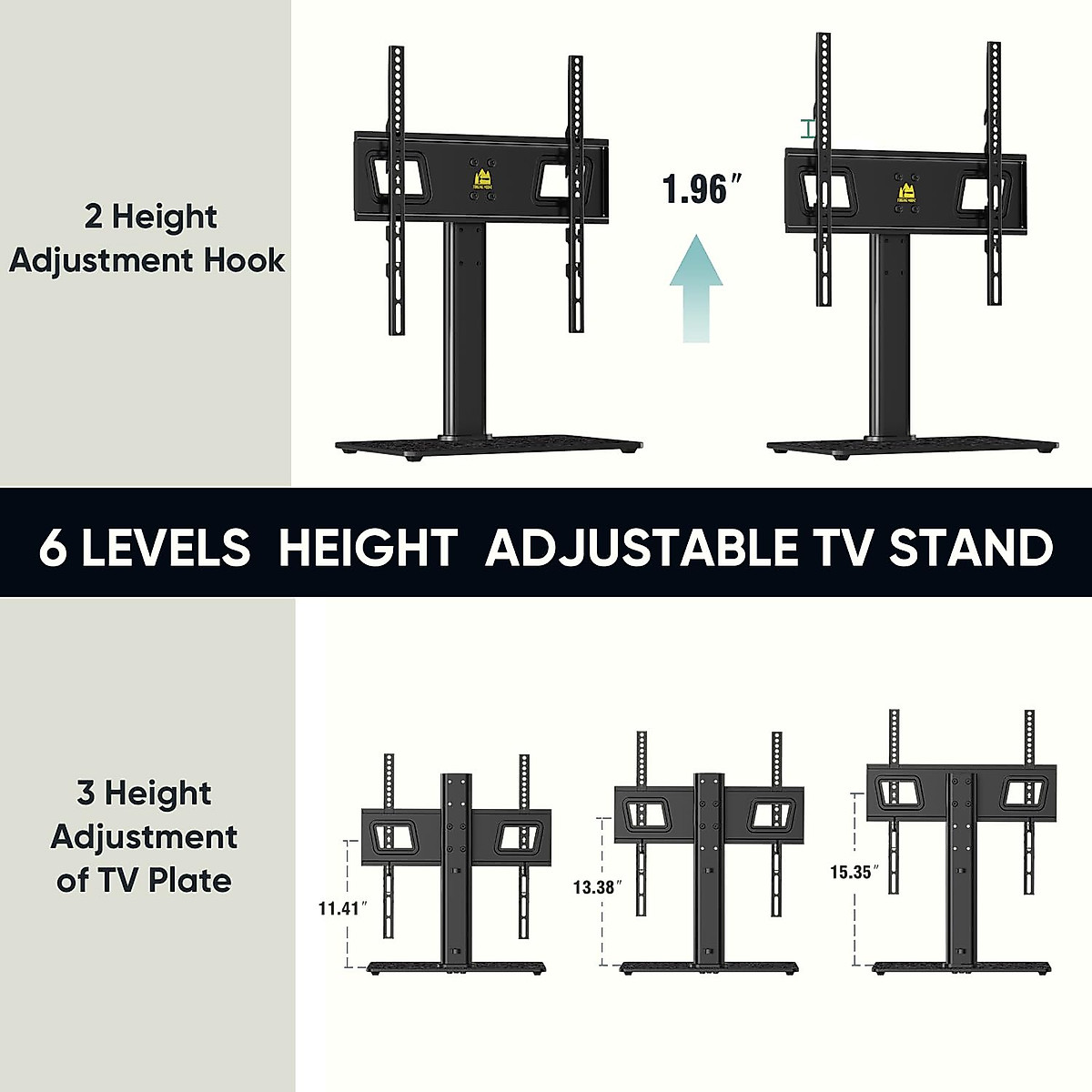 FORGING MOUNT Universal Swivel TV Stand with Tempered Glass Base for 26-55" TVs-Height Adjustment Tabletop TV Base Stand Mount, Holds up to 88lbs, Max VESA 400x400mm