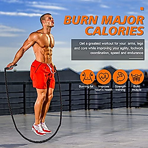 HPYGN Weighted Heavy Skipping/ Jump Rope 9.2ft 2.8LB for fitness, Exercise, boxing Gym Training, Home Workout, Improve Strength and Building Muscle, Total Body Workout Equipment for Men