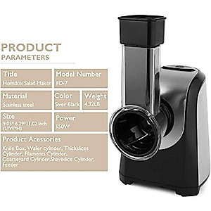 Electric Vegetable Graters Professional Salad Maker, Electric Slicer Shredder Graters for Kitchen, Gratersr/Chopper/Salad ,Electric Salad machine for Vegetables Carrot Cheese Black