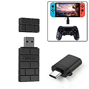 KenSera 8Bitdo Wireless Controller USB Adapter 2 Gamepad Receiver Mini USB Switch Converter Compatible with Switch/Switch OLED, Mac, Raspberry Pi, Playstation, PS5, PC Windows, with Black OTG Adapter