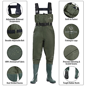 FISHINGSIR Fishing Waders for Men with Boots Womens Chest Waders Waterproof for Hunting with Boot Hanger