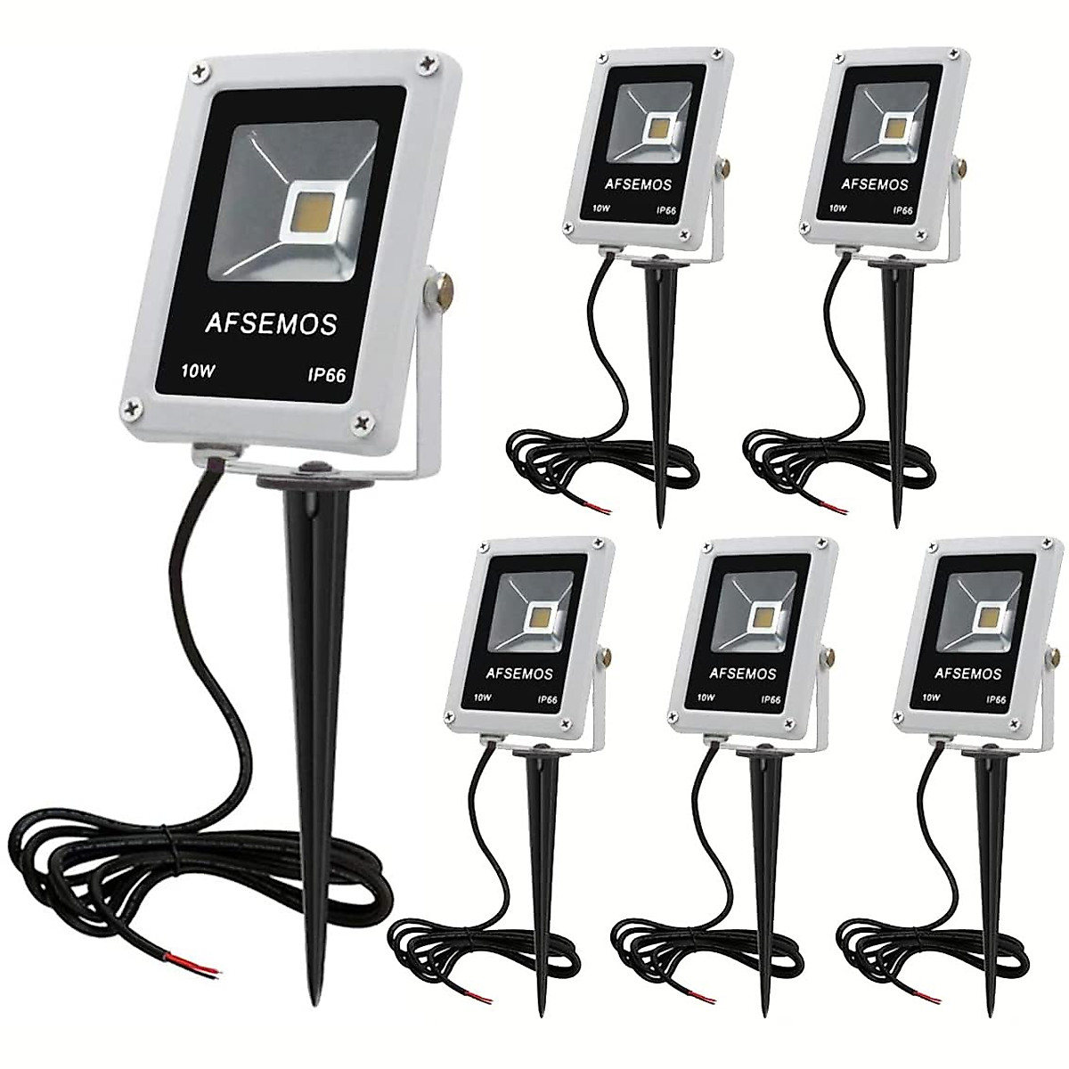 AFSEMOS Low Voltage Landscape Lights, 10W Outdoor LED Landscape Lighting 12V Warm White IP66 Waterproof Garden Landscape Spotlights for Garden Lawn Trees Yard with Stakes (6 Pack)