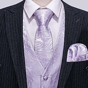 Barry.Wang Light Purple Gray Vest Waistcoat Formal Dress Tuxedo Classic Tie Handkerchief Cufflink Paisley