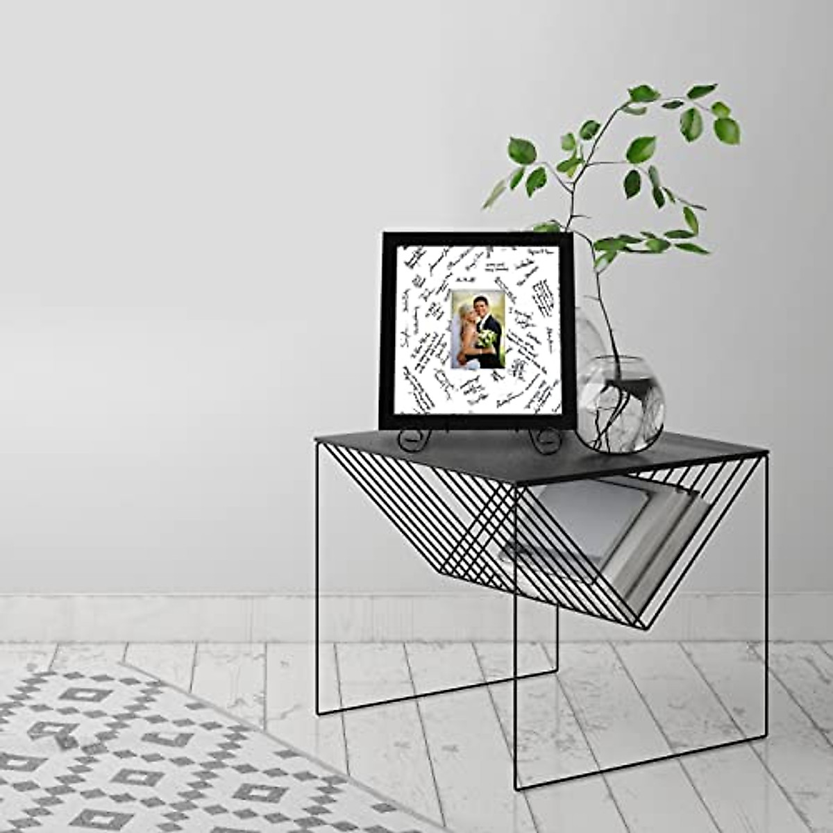 Americanflat 14x14 Black Wedding Signature Picture Frame Displays 5x7 Photo with Polished Glass