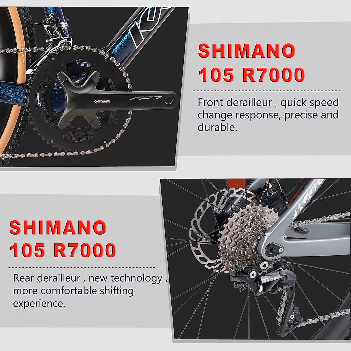 KABON Full Carbon Road Bike, 700C Carbon Fiber Frame Road Bike with Shimano 105 22 Speed Disc Brake Racing Bicycle with Carbon Wheelset (Black, 53cm)