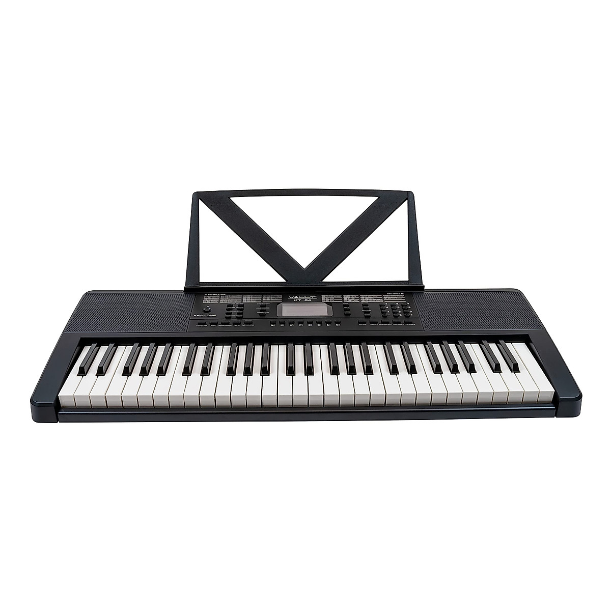 Vault KT-54 Keytone 54-Key Electronic Keyboard - Black Bundle with Adjustable Stand, Bench, Headphones, Keyboard Stickers, Austin Bazaar Instructional DVD, and Polishing Cloth