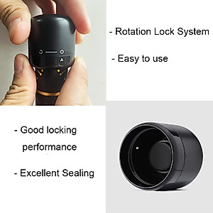 Wine Stopper with Rotating Lock, 4 Pack YIENHDA Wine Bottle Stopper, Mini Wine Corks, Sealed Wine Preserver, Reusable Wine Saver, Leak Proof Wine Keeper Cover for Wine Lover (Black)