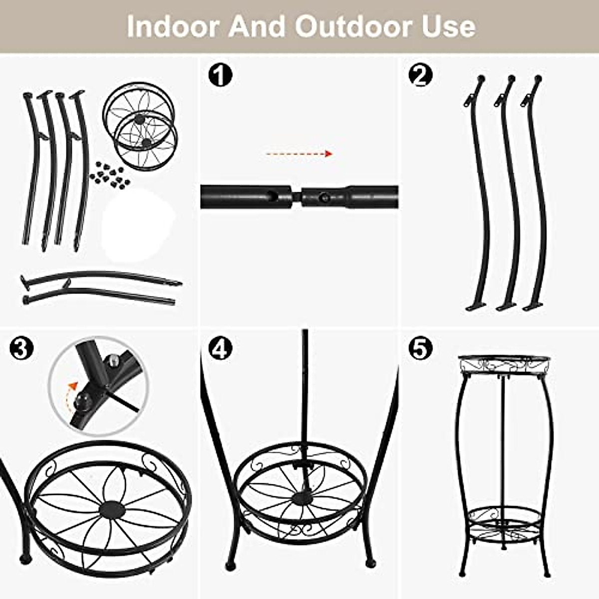 Tall Plant Stands Indoor Outdoor, 2Tier Metal Potted Flower Pot Stand for Multiple Planter,Heavy Duty Iron Planter Shelves Rack Anti-rust for Planter Garden 27" (Black)