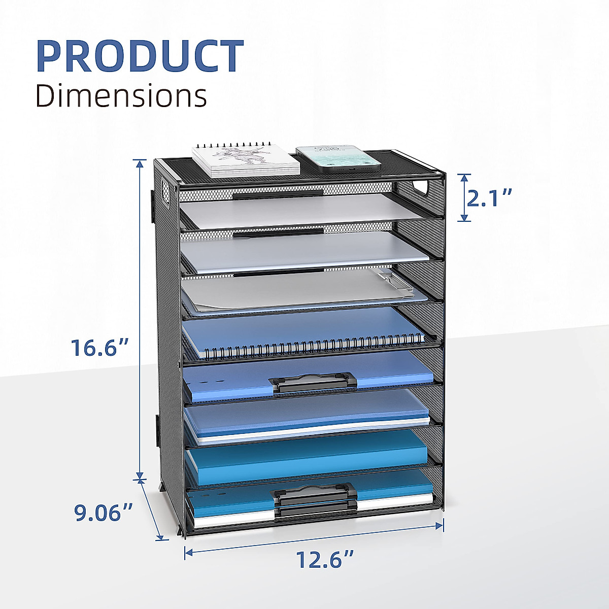 DALTACK 9-Tier Paper Letter Tray Desk Organizer with Handles, Mesh File Holder Organization, Paper Sorter Desk Organizer for Office Home School, Black 2 Pack