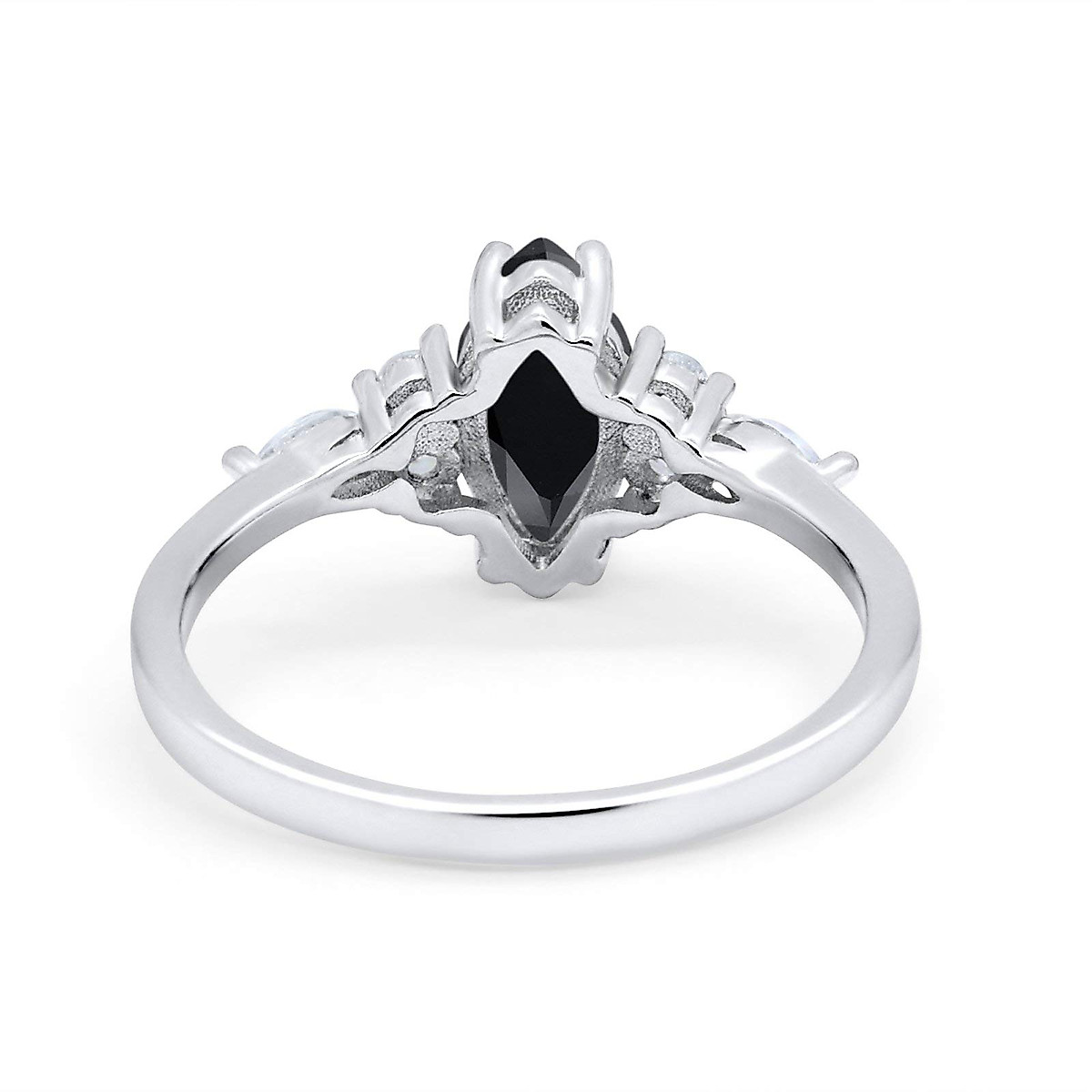 Simulated Black Cubic Zirconia Size-9 Art Deco Vintage Style Marquise Wedding Engagement Bridal Ring Round Simulated Cubic Zirconia 925 Sterling Silver