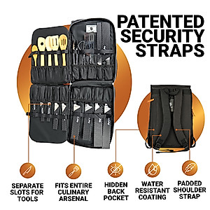 Chef Knife Bag | Premium Knife Case | Waterproof Material | Chefs Case with 30+ Pockets for Knives & Utensils | Culinary Gifts For Chefs & Students | Sturdy Travel Knife Bag (Black)