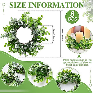 Jexine 8 Pieces Christmas Candle Rings Mini Candle Wreaths Center Candle Ring Artificial Wreath for Christmas Window Table Pillars Farmhouse Decoration Wedding Party Table Home Decor(Eucalyptus)