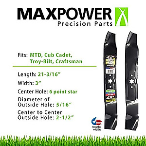 Maxpower 561532B 2-Blade Mulching Set for 42-Inch Cut MTD/Cub Cadet/Troy-Bilt, 742-0616A and Many Others, Replaces OEM #'s 742-04126, 742-0616, 942-0616, Black