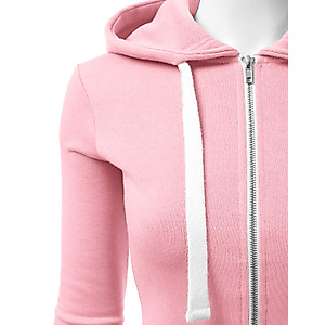 NINEXIS Women's Casual Color Block Jersey Full Zip Fleece Hoodie Jacket with Pocket Candypink XL