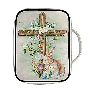 Buybai Bible Covers for Women Large Capacity Asethetic Bunny Bible Cases Easter Cross Eggs Study Book Protective Removable