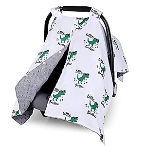 Winter Car Seat Covers for Babies Boys, Rquite Minky Infant Car Seat Canopy, Warm Baby Carrier Cover with Peekaboo Opening, Multiuse Nursing Cover, Little Brother
