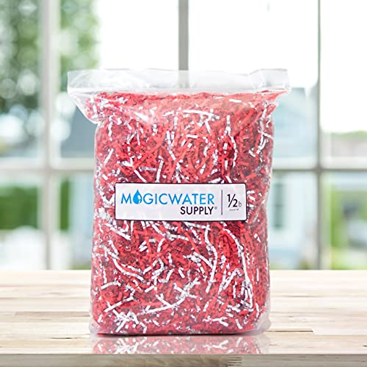 MagicWater Supply Crinkle Cut Paper Shred Filler (1/2 LB) for Gift Wrapping & Basket Filling - Red & Silver