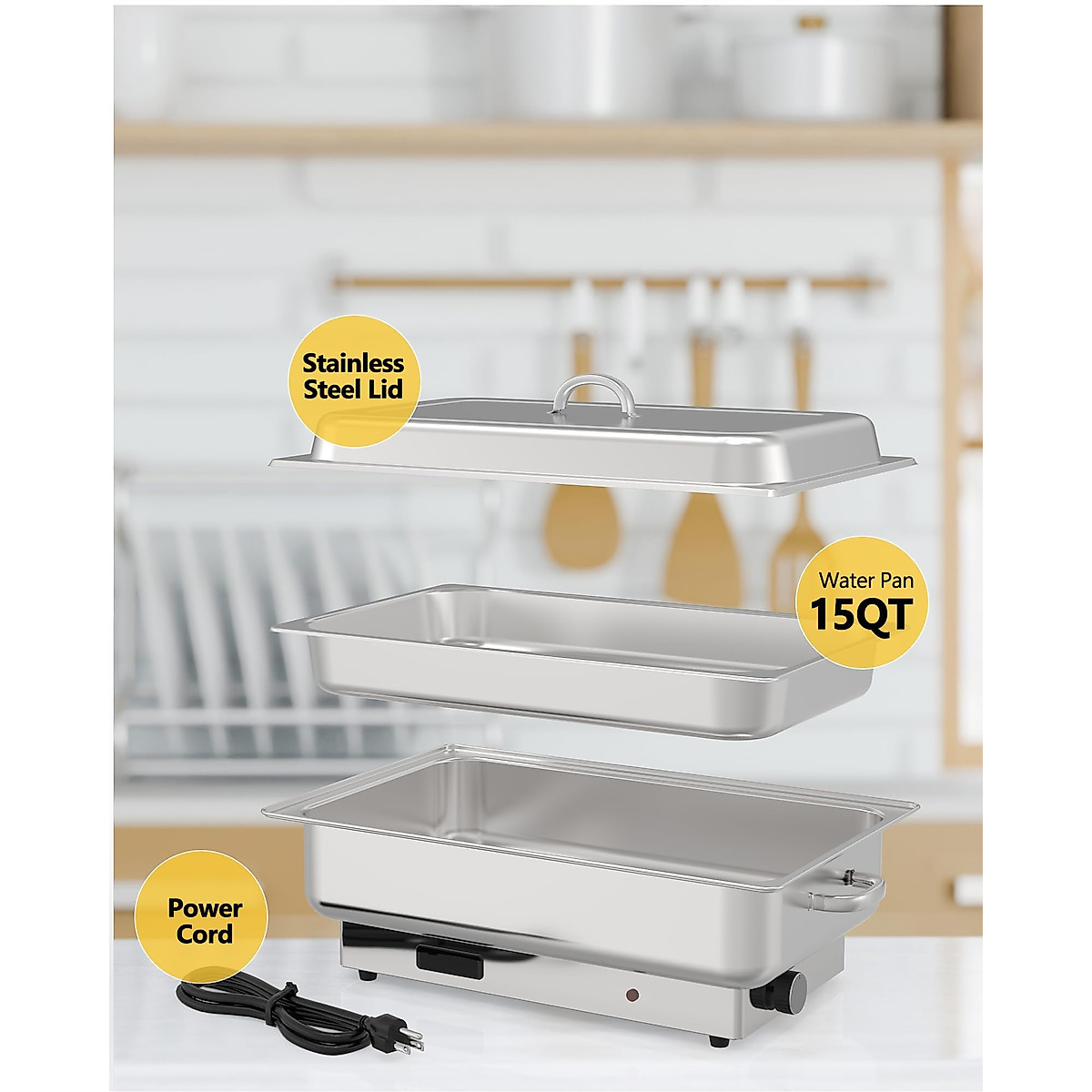 Electric Chafing Dish Buffet Set, 9QT Buffet Servers and Warmers Stainless Steel, Commercial Food Warmer with 1 Full-Size Pan & 2 Half-Size Pan, Temperature Control Display for Parties, Catering