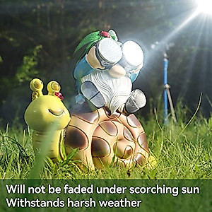 LOVERUIS Gnomes Garden Decorations Outdoor - Funny Garden Gnomes Statues Decor Outdoor Turtles Figurines with Solar Panel for Yard Porch Lawn