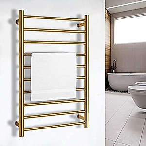 ILROOMH Heated Towel Warmer for Bathroom, Wall Mounted Hot Towel Racks, Stainless Steel Heated Towel Drying Rack, Gold (Hardwire)