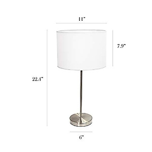 Simple Designs LT2040-WHT 23" Tall Contemporary Standard Metal Stick Lamp with Round Base and Drum Fabric Shade for Home Décor, Bedroom, Office, Dorm, Living Room, Entryway, Foyer, BSN & White
