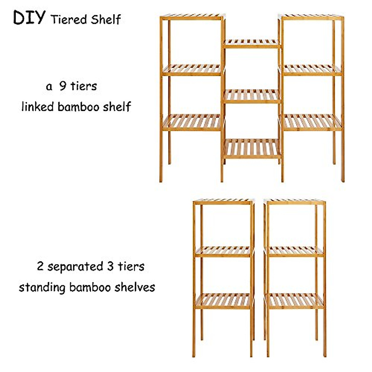 Lucky Tree 9 Tiered Plant Stand Bamboo Shelf Customizable Display Bathroom Storage Rack Shelving Units