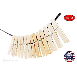 Eldorado Clothespins, Standard Natural Wooden, Stain Proof, 3 inch, 200 Value Pack, for Multipurpose Everyday Laundry, Clothes, Towels, Craft, Photos, Pictures, Decor, Baby Shower, Art Wall
