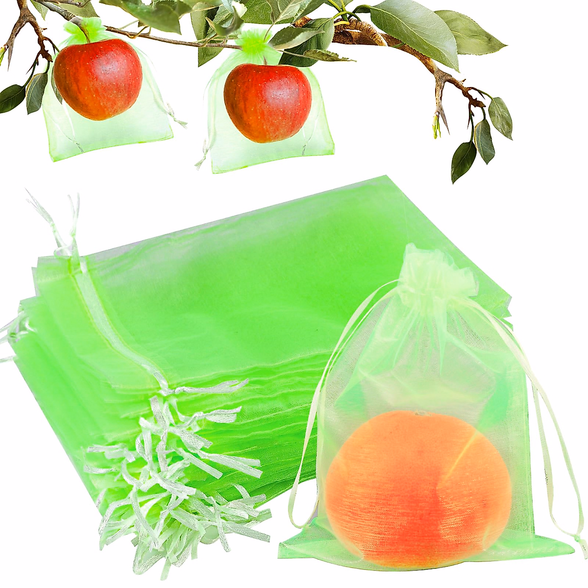 50 Pcs Fruit Protection Bags 6''x8'' Fruit Net Bags with Drawstring Fruit Bags for Fruit, Fruit Protection Bags Vegetable Fruit Net Fruit Cover Mesh Bag for Protecting Fruits(Fruit Green,6 x 8 Inch)