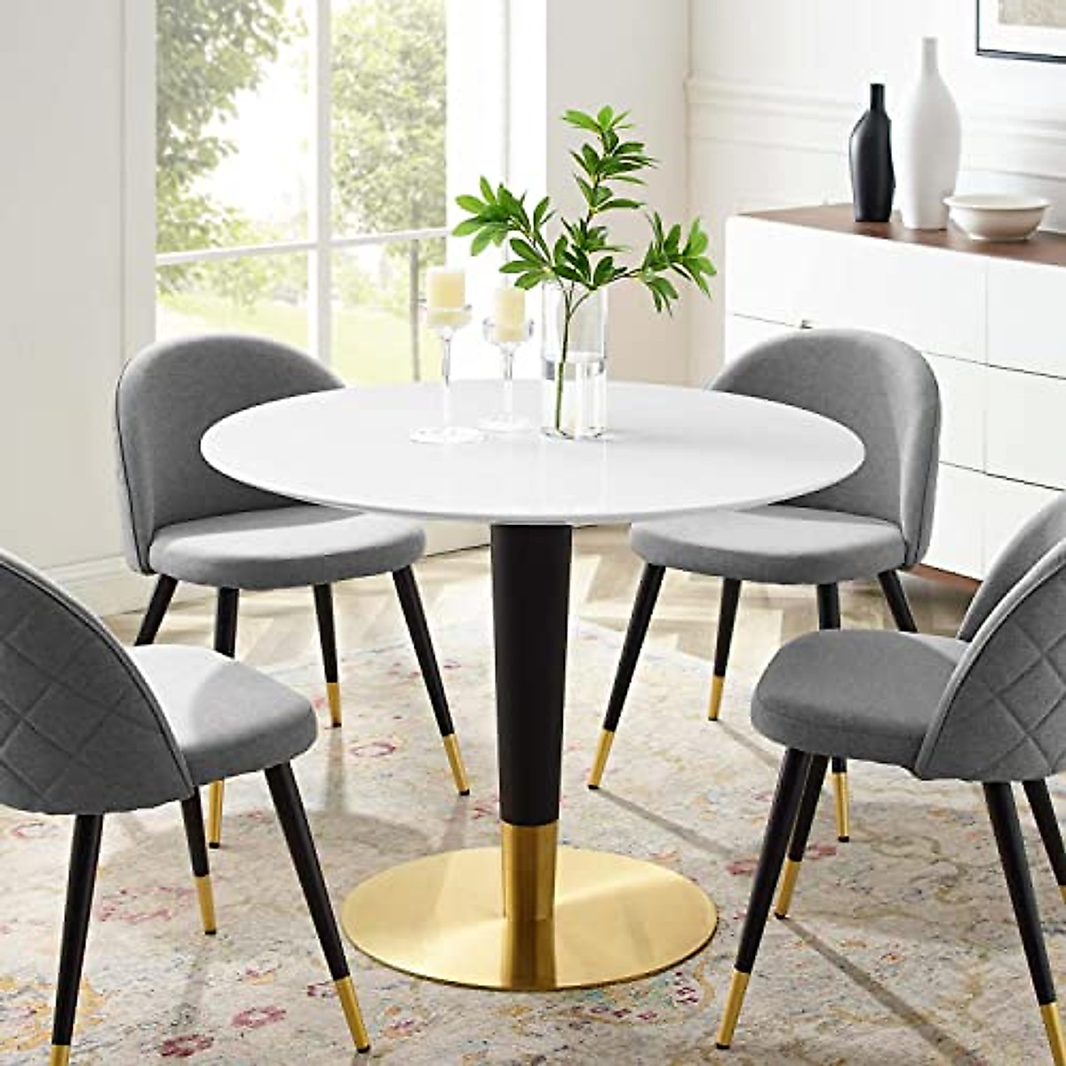 Modway Zinque Round Modern 40" Dining Table in Gold White, 40 Inch