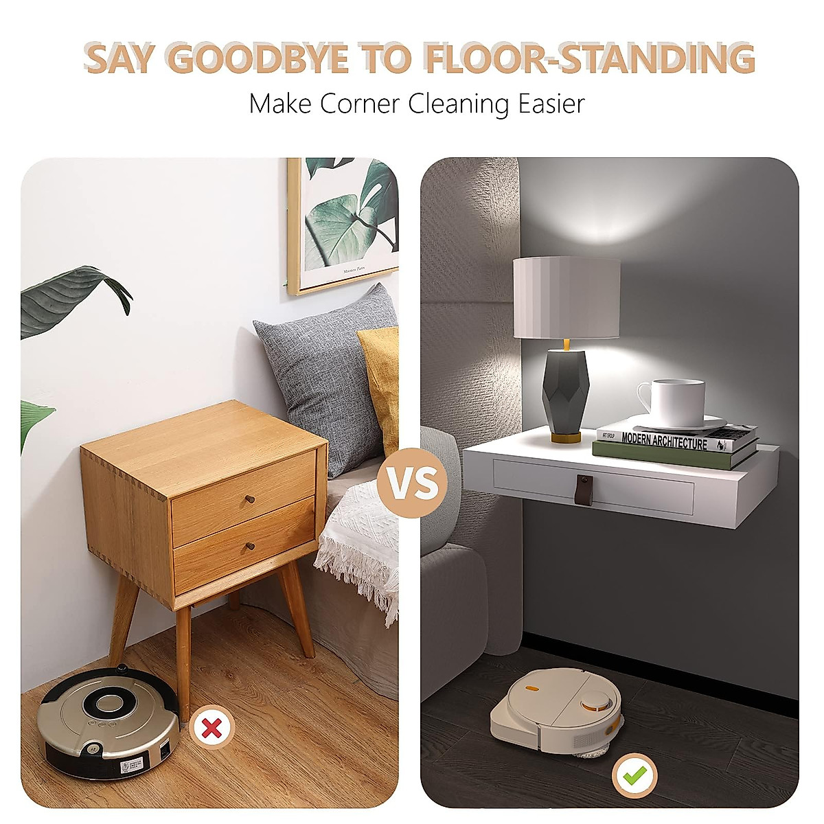 Homaterial Floating Nightstand, Floating Shelf with Drawer Small Wall Mount Shelf Nightstand Wood Wall Bedside Shelf,for Bedroom Bathroom, Living Room, Kitchen-White