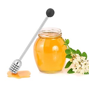 Fdit 6" Honey Dipper Stick 304 Stainless Steel Honey Dipper Stirrer Mini Honey Spoon Dippers Kitchen Mixing Stiring and Dipping Tool(Black)