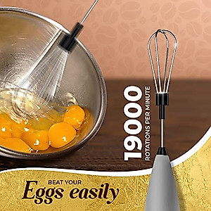 Righwa Milk Frother & Egg Beater - 2-in-1 Handheld Frother for Coffee & Egg Whisker - Battery-Operated Frother with Stand - Auto Shutoff, Powerful Motor - Kitchen Tools & Coffee Station Accessories
