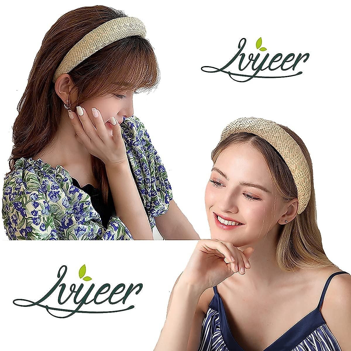Lvyeer Straw Padded Headbands Fashion Rattan Wide Thick Head Band Boho Headband Woven Headwear Hair Head Bands Hair Band for Woman Girl Hair Accessories (Beige, original-A)