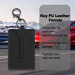 Car Key Clip, PU Leather Key Card Cover, Key Card Holder Case with Keychain Fit for Model 3 and Model Y (Black)