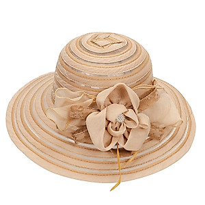 Kentucky Organza Wide Brim Sun Hat Summer Derby Hats for Tea Party Wide Brim Bowler Cap Khaki