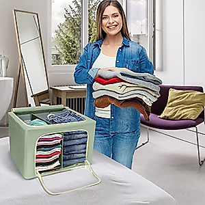 Sorbus Storage Bins with Divided Interior - Large Stackable & Foldable Organizer Containers with Metal Frame, Oxford Fabric, Large Window & Carry Handles - Organization for Bedroom, Linens, Clothes & More