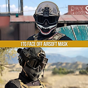 OneTigris X Storm Airsoft Mask Foldable Mesh Mask with Removable Shark Jaw Morale Patch (Black Teeth)