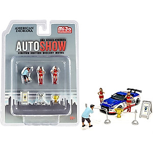 Auto Show Diecast Set of 6 Pieces (3 Figurines and 3 Accessories) for 1/64 Scale Models by American Diorama 38411