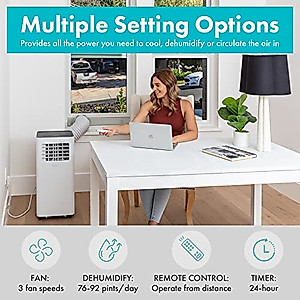 SereneLife Compact Freestanding Portable Air Conditioner - 10,000 BTU Indoor Free Standing AC Unit w/ Dehumidifier & Fan Modes For Home, Office, School & Business Rooms Up To 300 Sq. -SLPAC105W