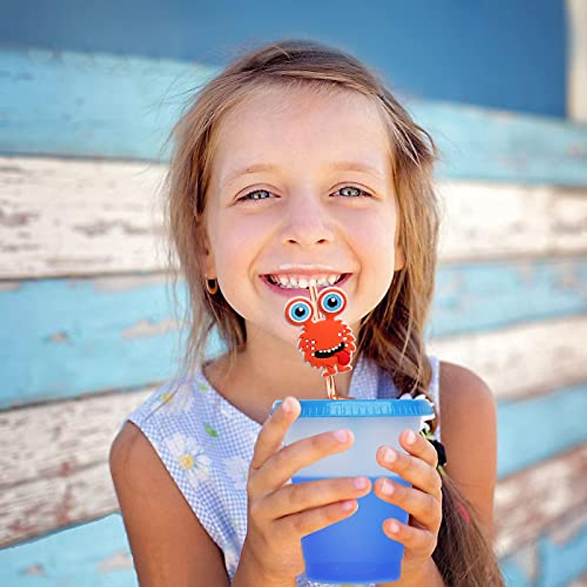 AFZMON 24 PCS Monster Drinking Straws Reusable Plastic Beverages Cocktail Straw with Cartoon Decoration for Kids Monster Party Supplies for Birthday Party Favors