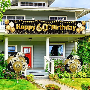 Black Gold 60th Birthday Decorations Banner Balloon for Men Women,Black Gold Happy 60th Birthday Party Yard Banner 18PCS 60th Birthday Balloons to 60 Anniversary Party Supplies Outdoor Indoor Decor