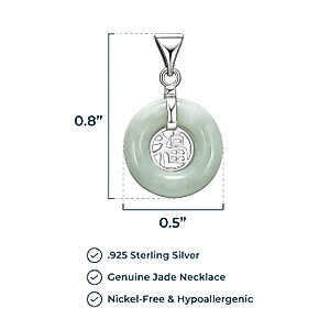 MORGAN & PAIGE Genuine Jade Good Fortune Necklace - 925 Sterling Silver Good Luck Necklace For Women With Chinese Fu Symbol Circle Pendant - 18 inches