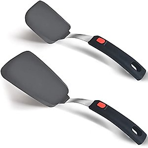 2 Pack Flexible Silicone Spatula Turner, 600°F Heat Resistant Silicone Spatula Set for Nonstick Cookware, Kitchen Silicone Cooking Utensil Set for Egg Pancake Flipper/Heat Resistant Silicone Grip