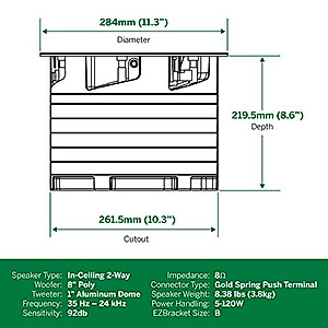 Beale Street 2-Way Dome Speakers - Pair in-Ceiling Surround Sound Speakers for Home Theatres - Patented Sonic Vortex Technology for Rich, Deep, and Clear Bass Frequency Sounds, 8.0 in Aluminum Dome