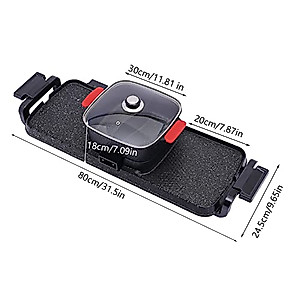 Electric Hot Pot with Grill Shabu-shabu Hotpot Korean BBQ Grill 5-Fires Adjustable Seperate Dual Temperature Control Non-Stick Hotpot & BBQ Grill Smokeless for 2-10 People