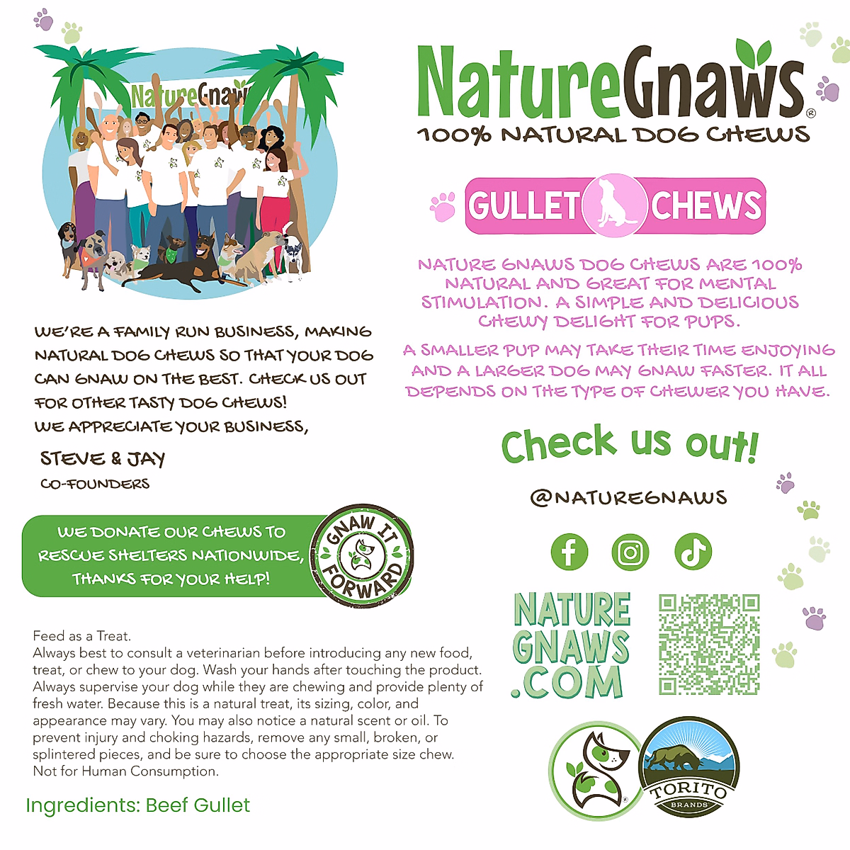 Nature Gnaws Beef Gullet Chews for Large Dogs 9-10" (10 Count) - Natural Beef Jerky Stick Dog Chew Treats - Rawhide Free